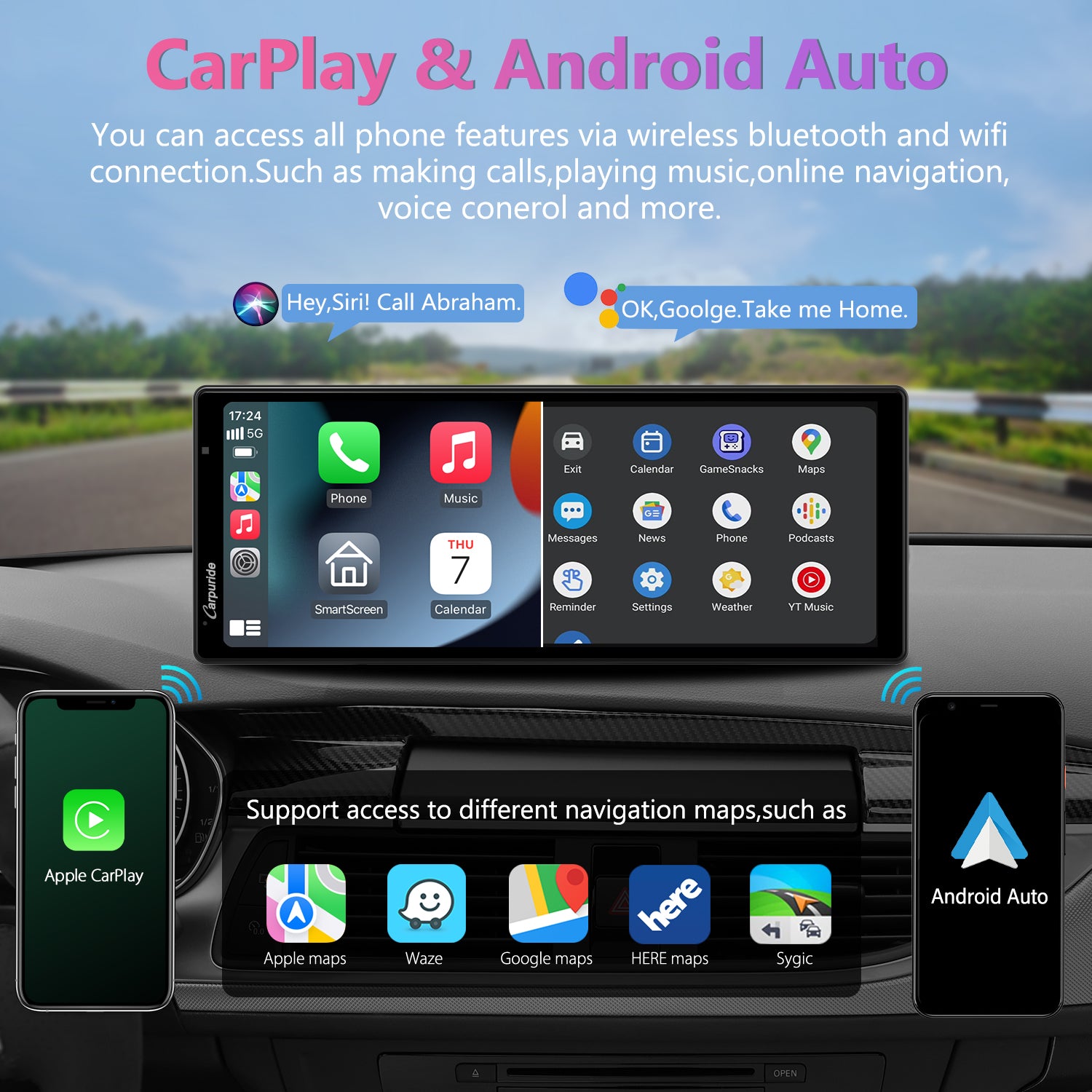 CARPURIDE W903 Portable Smart Multimedia Dashboard Console with Dual C