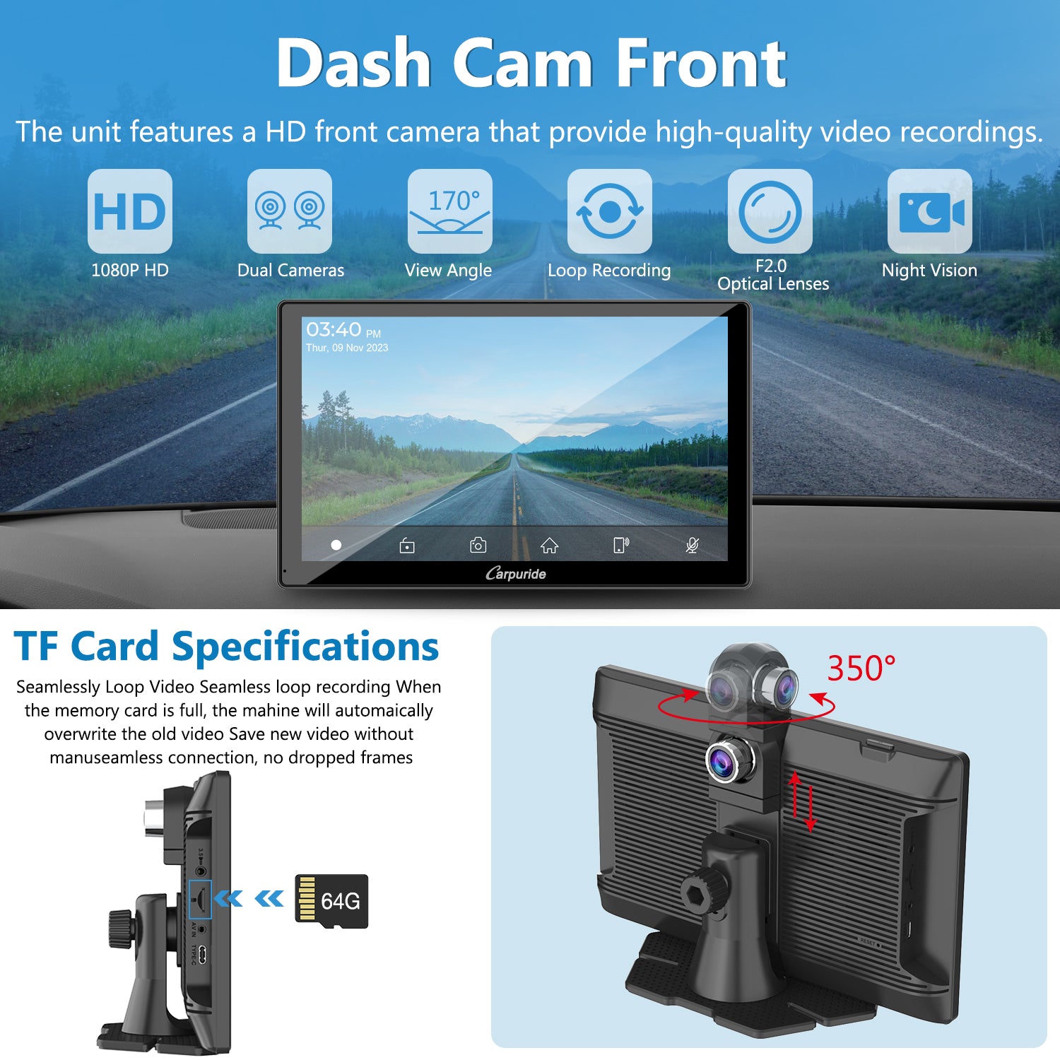 Car Dashboard Screen & Car Camera with GPS | Carpuride W905