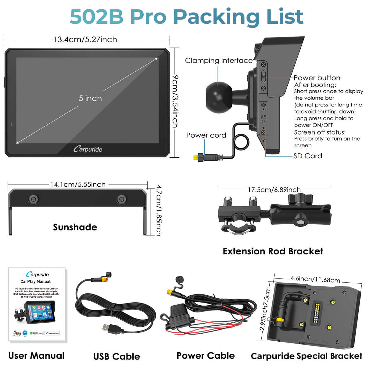 BMW Motorcycle Stereo - Carpuride W702B/W502B Pro Waterproof Bluetooth ...