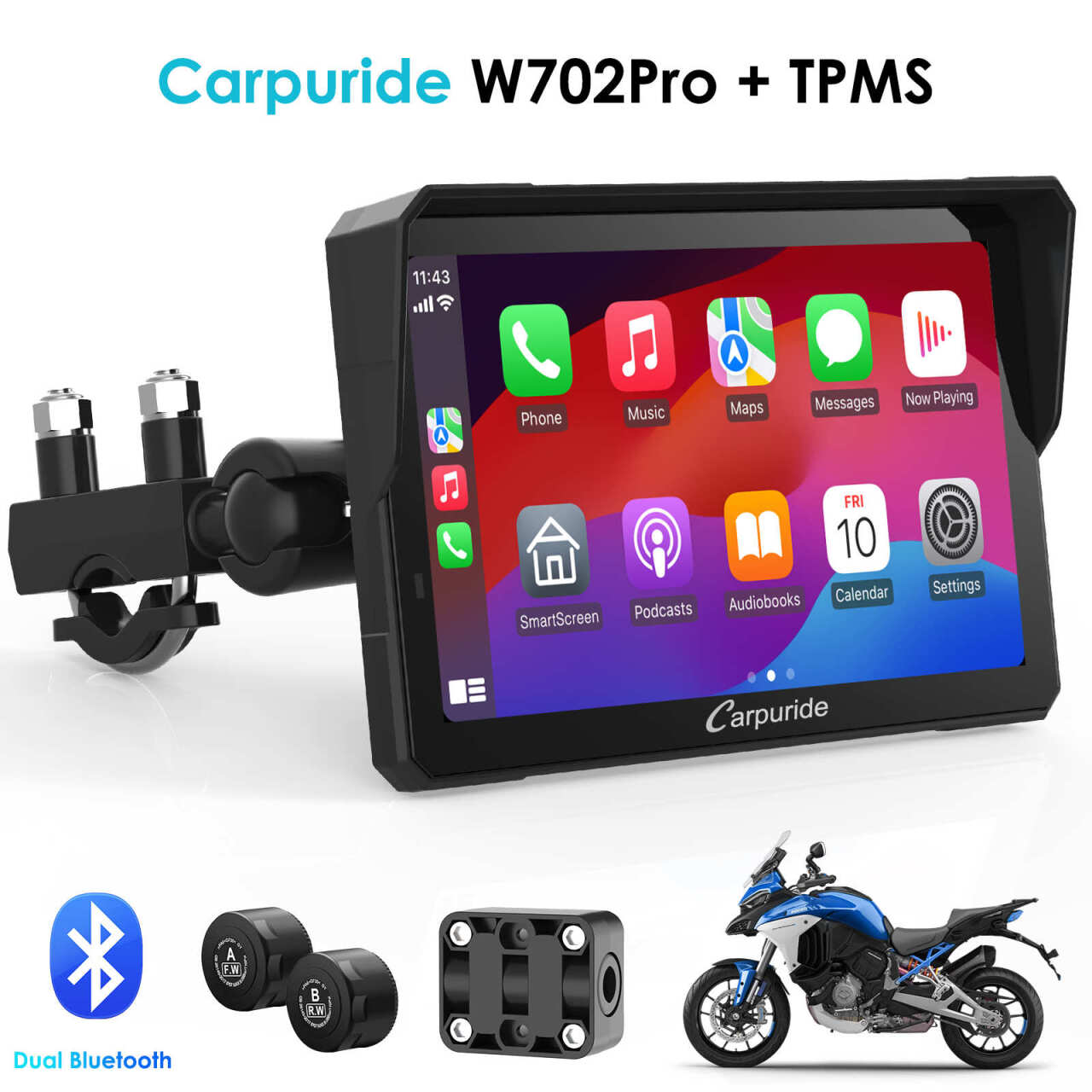 waterproof motorcycle speakers | wireless CarPlay | Carpuride W702 Pro