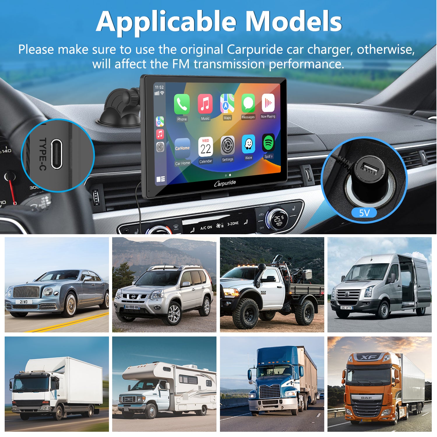 CARPURIDE W905 Portable Smart Multimedia Car Stereo with Dual Cameras