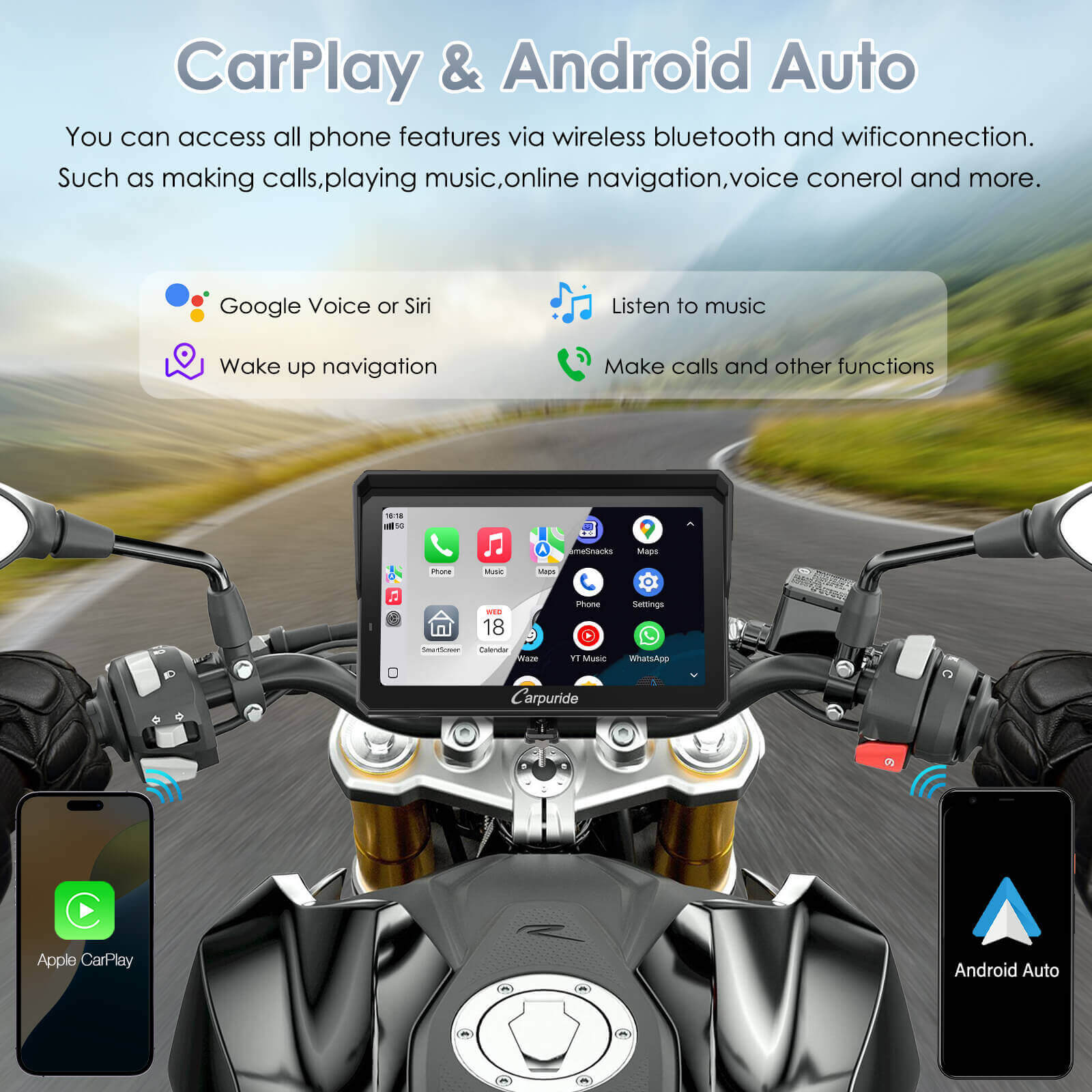 Motorcycle CarPlay System with Radar BSD, TPMS & SOS | 702RS Pro ...