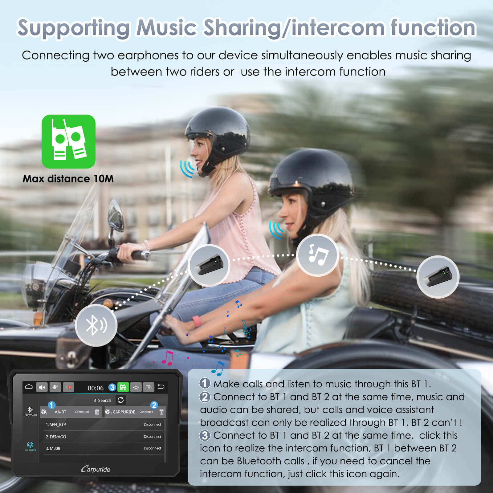 Motorcycle CarPlay System with Radar BSD, TPMS & SOS | 702RS Pro ...