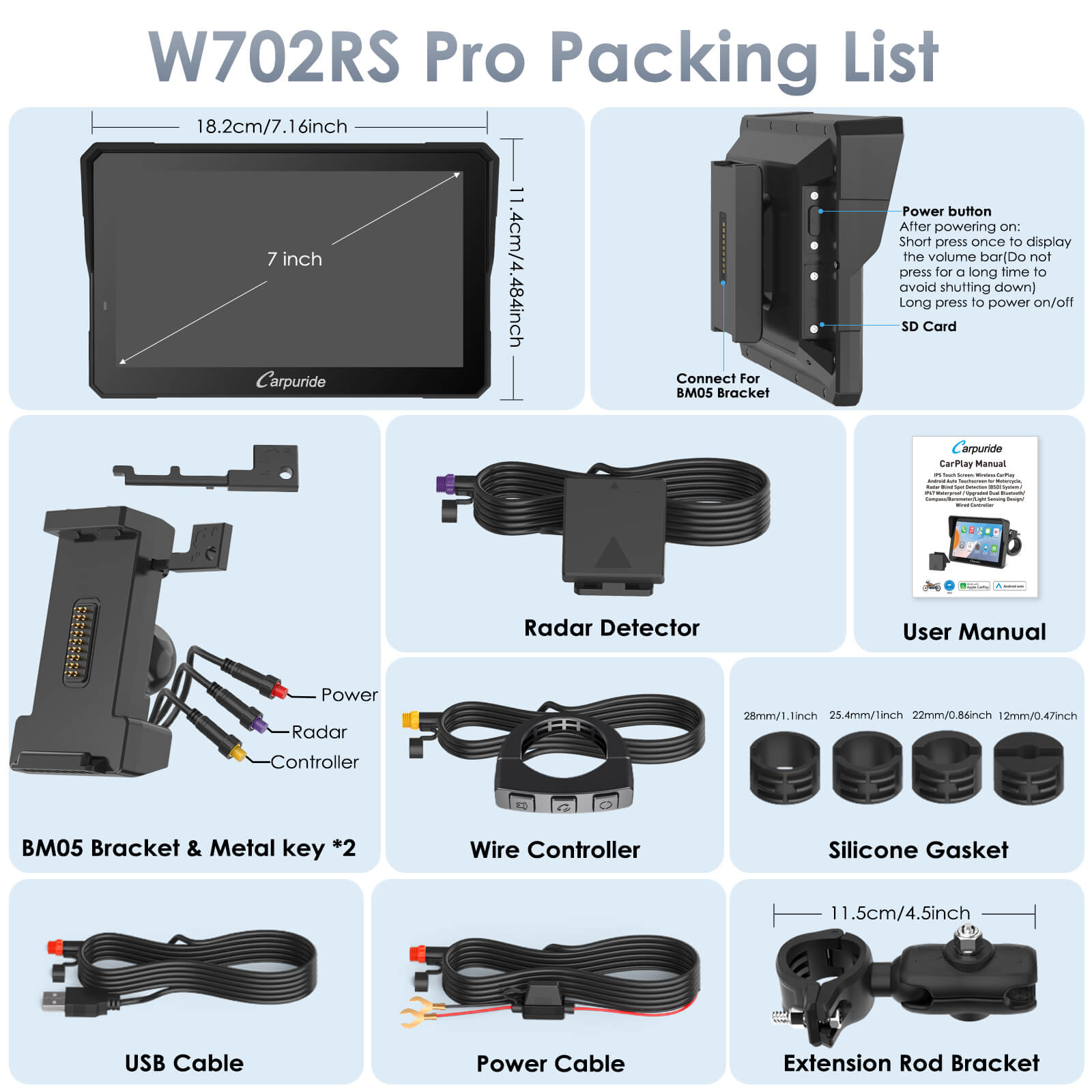 Motorcycle CarPlay System with Radar BSD, TPMS & SOS | 702RS Pro ...