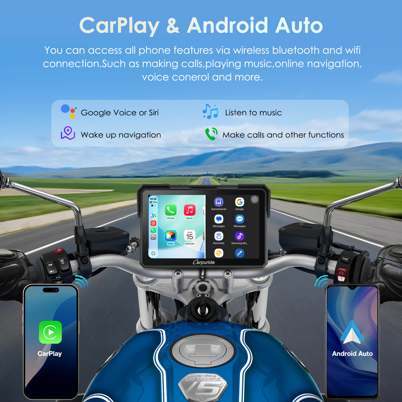 W702 Plus Motorcycle Stereo - Install Apps, Built-in GPS, Dual Cameras ...