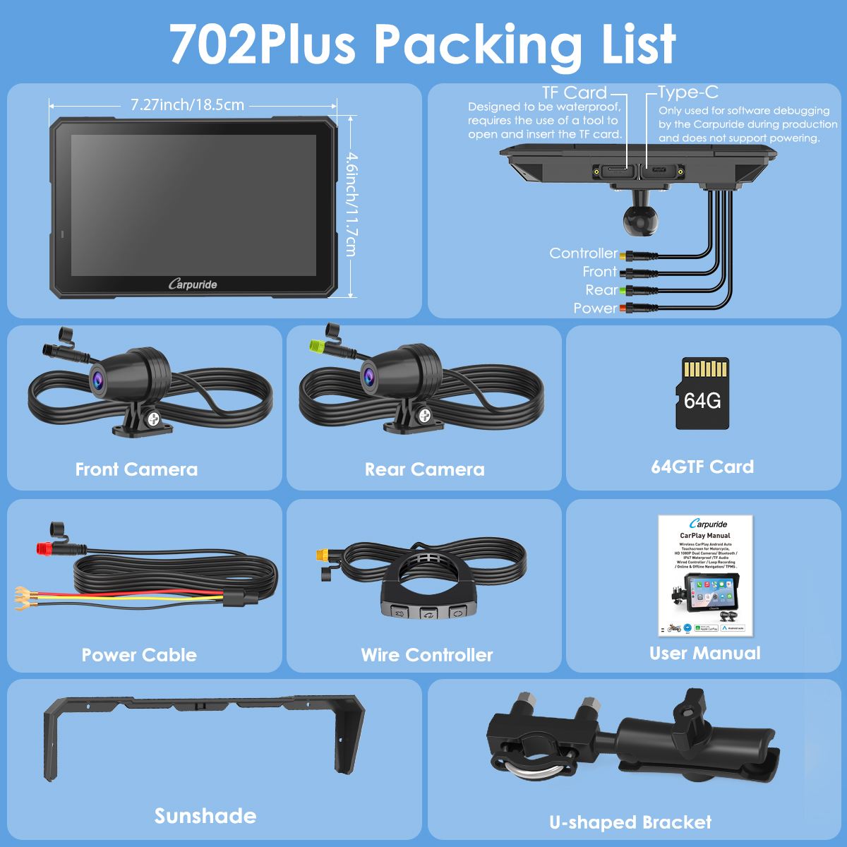 W702 Plus Motorcycle Stereo - Install Apps, Built-in GPS, Dual Cameras ...