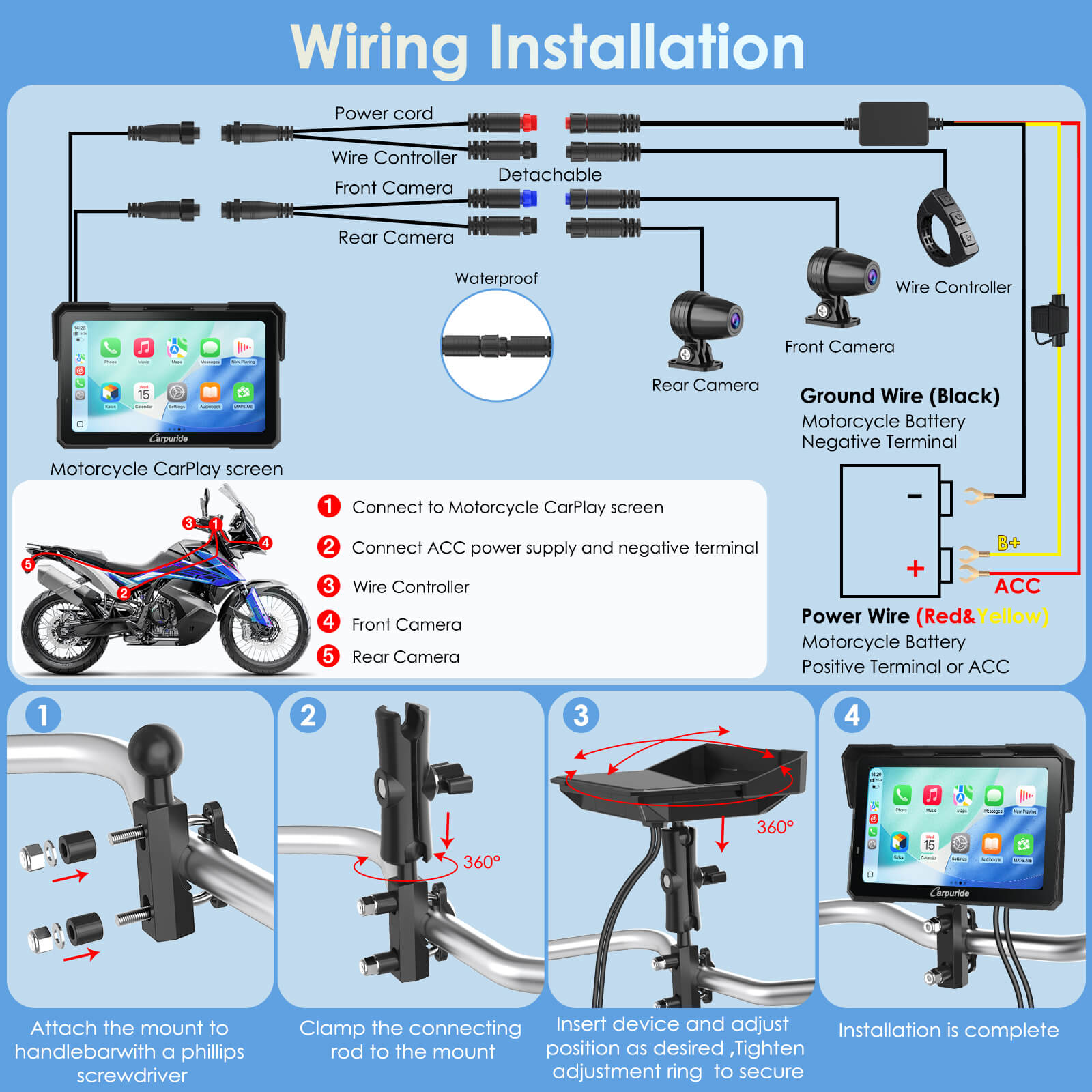 W702 Plus Motorcycle Stereo - Install Apps, Built-in GPS, Dual Cameras ...