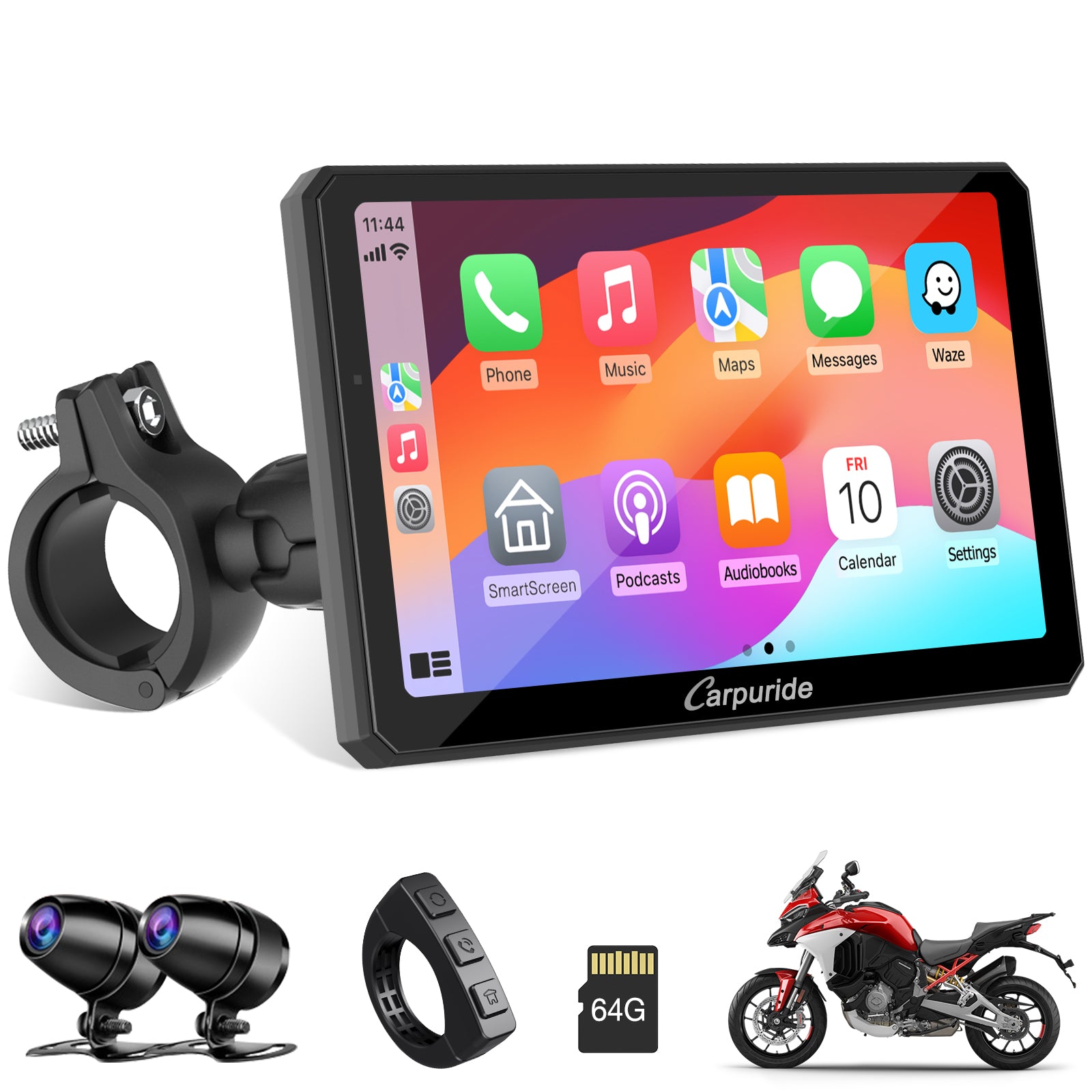 Carpuride W712D motorcycle gps | motorcycle dash cam | flip out radio