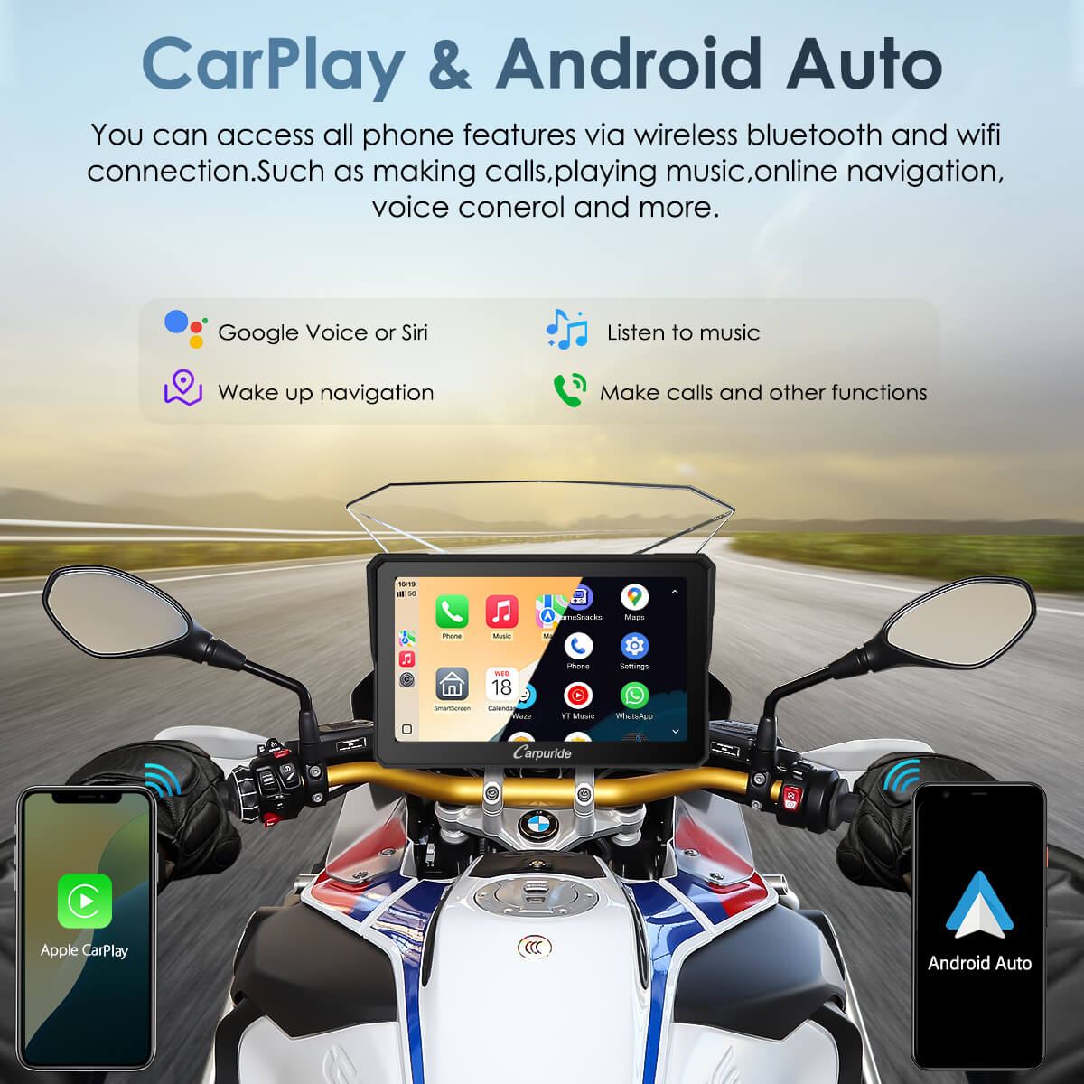 Carpuride CarPlay Screens for Motorcycles & Cars – Wireless & Portable