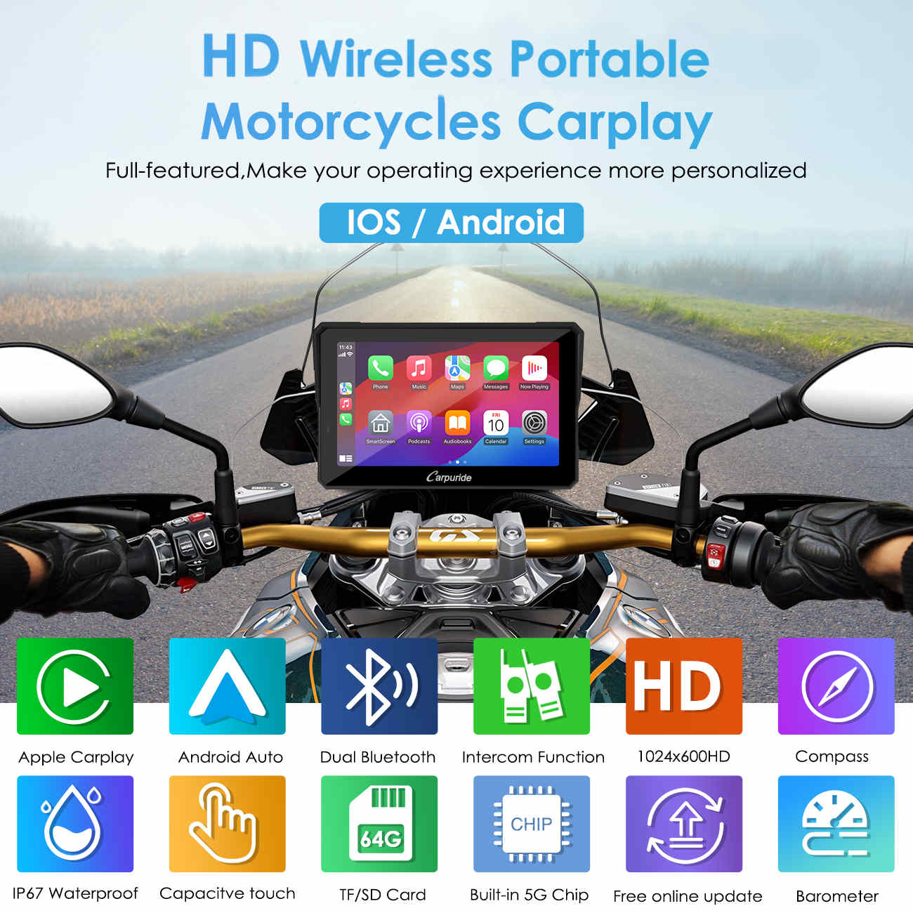 BMW Motorcycle Stereo - Carpuride W702B/W502B Pro Waterproof Bluetooth ...