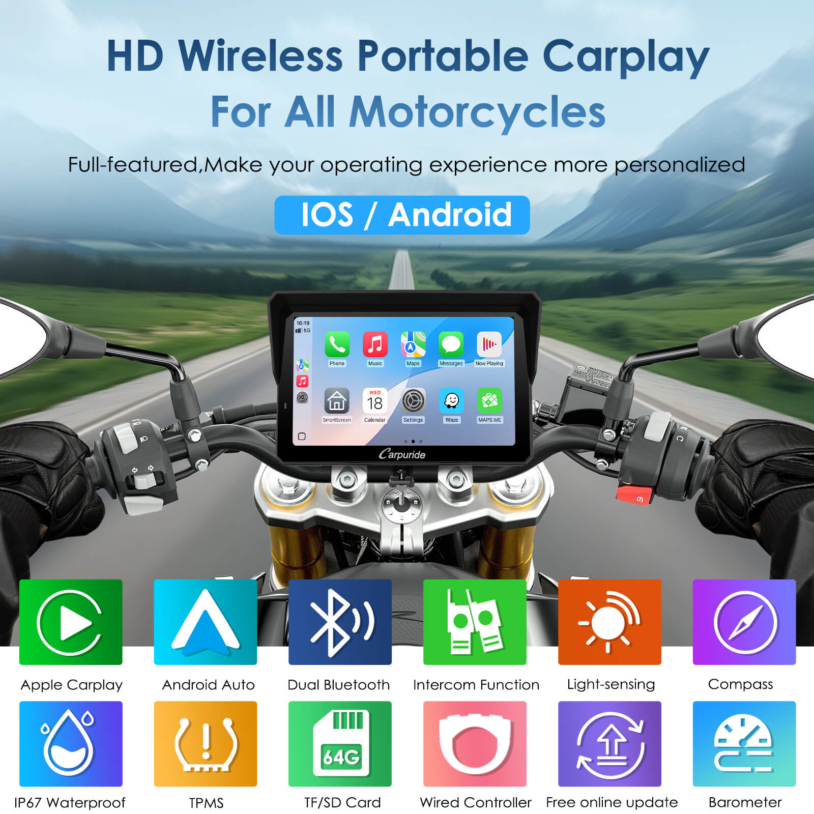 Carpuride W702S Pro/W502S Pro | Universal Motorcycle CarPlay with TPMS ...