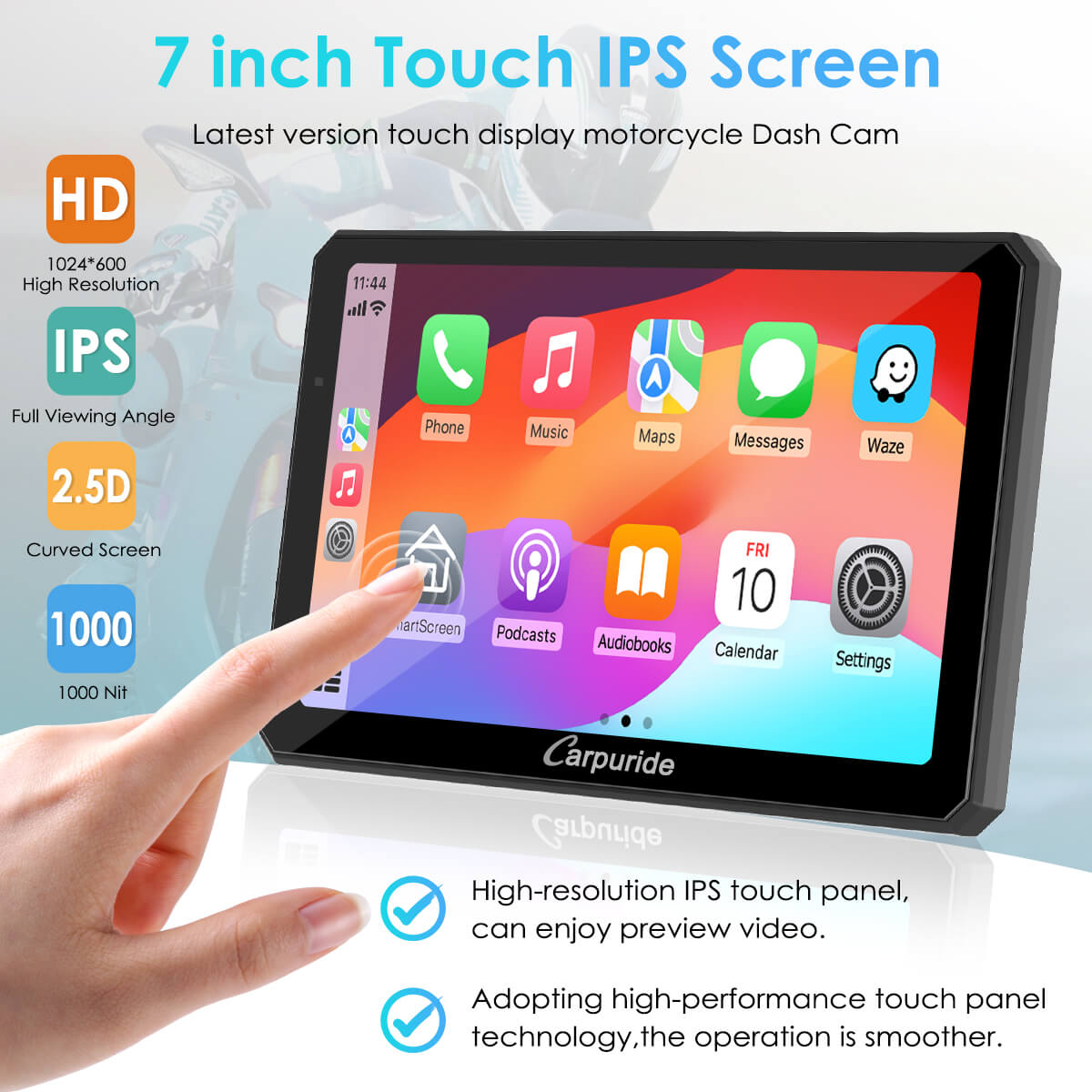 W712D with TPMS Option - Rotatable Motorcycle Stereo GPS & Dash Cam ...