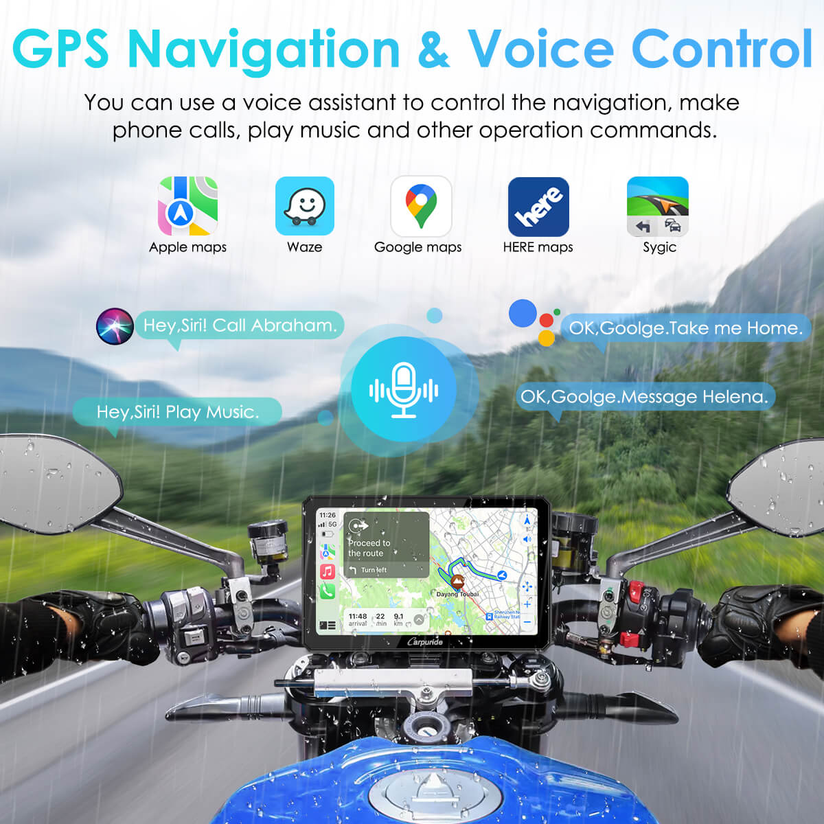 Carpuride W712D motorcycle gps | motorcycle dash cam | flip out radio