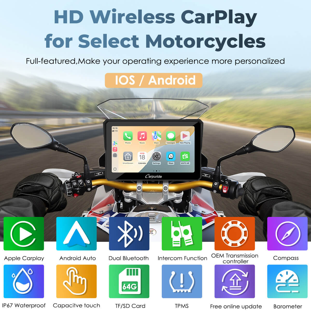 Carpuride CarPlay Screens for Motorcycles & Cars – Wireless & Portable