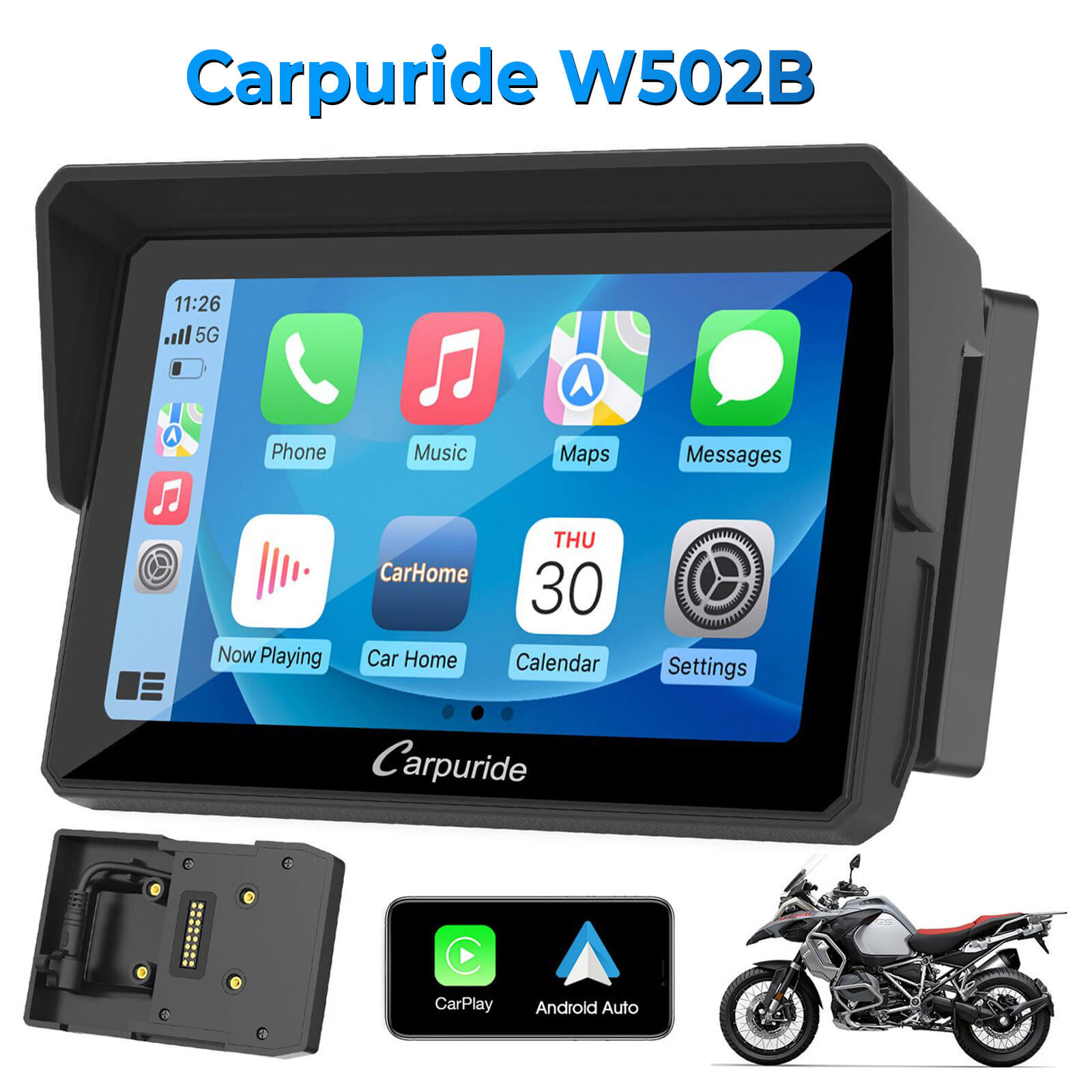Carpuride W702B Motorcycle Stereo | Navigation Bracket & Dual Bluetooth ...