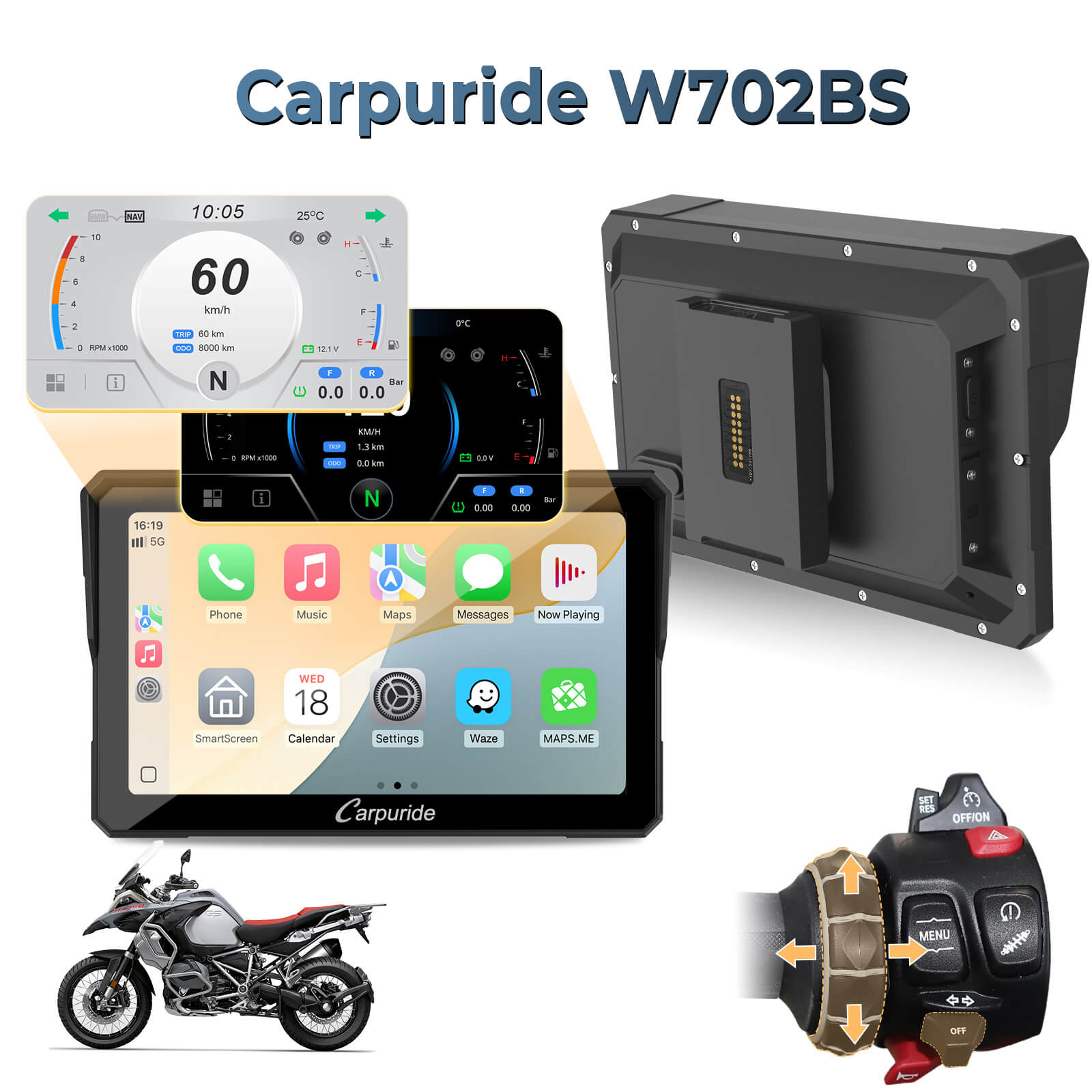 BMW Motorcycle CarPlay W702BS/W502BS | 7" & 5" | OEM Controller | Carpuride