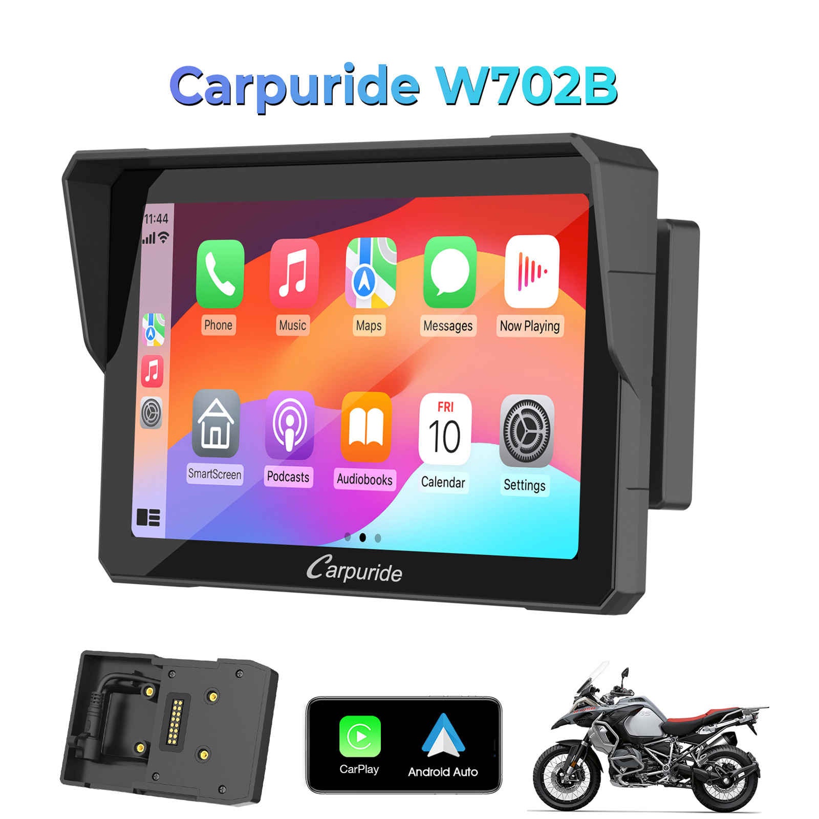 Carpuride W702B/W502B Wireless CarPlay Motorcycle Stereo | IP67 ...