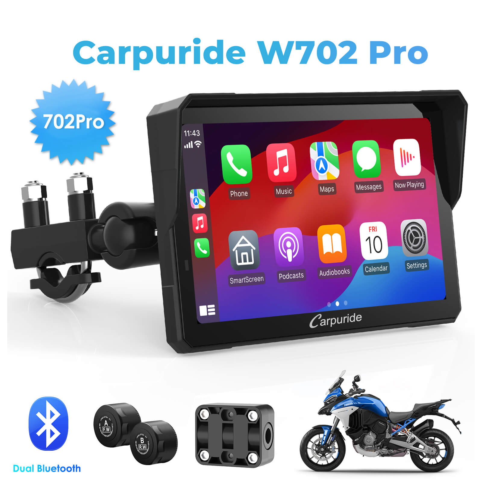 waterproof motorcycle speakers | wireless CarPlay | Carpuride W702 Pro
