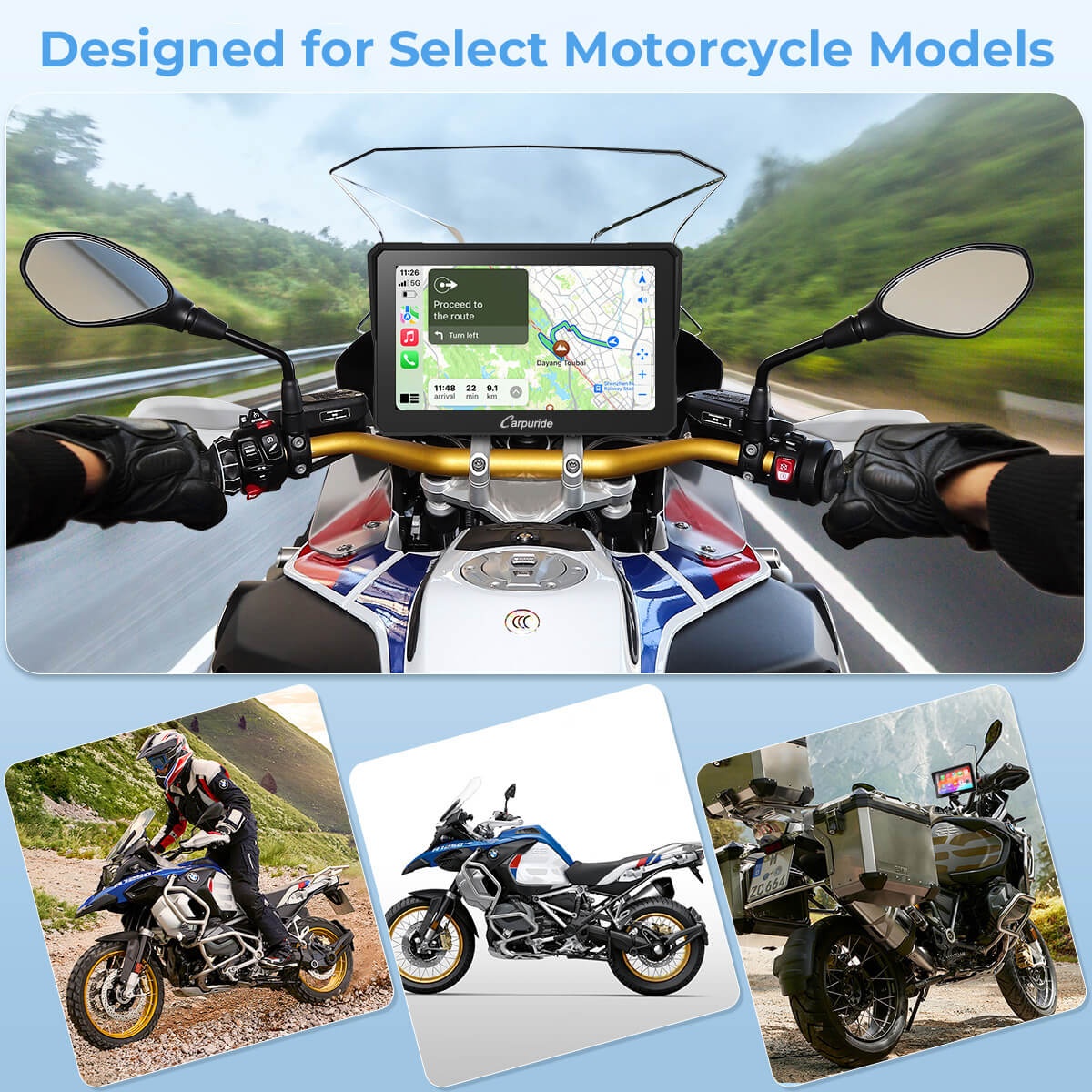 Carpuride W702B/W502B Wireless CarPlay Motorcycle Stereo | IP67 ...
