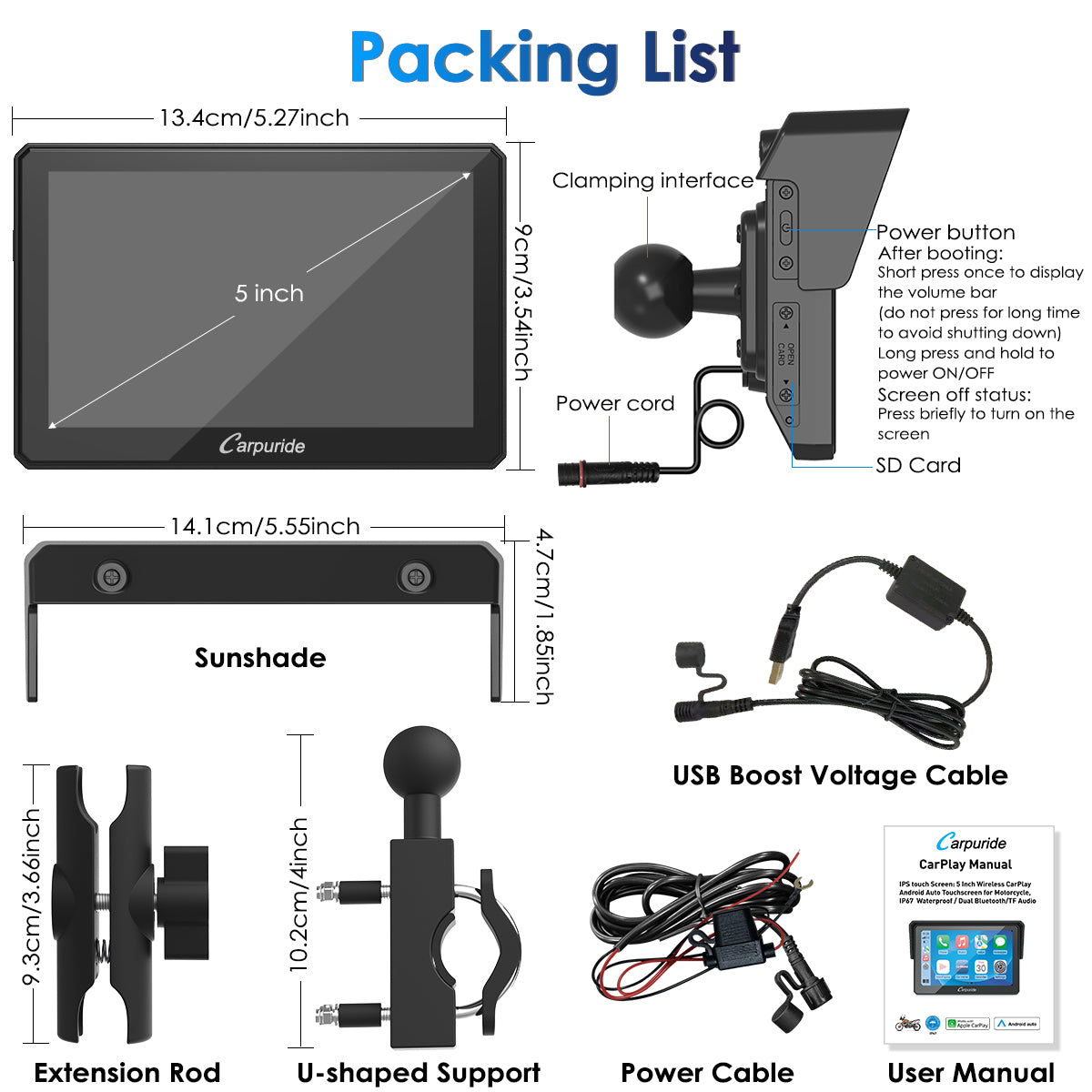 Carpuride W502 Wireless Portable Dual Bluetooth Waterproof IP67 Motorc
