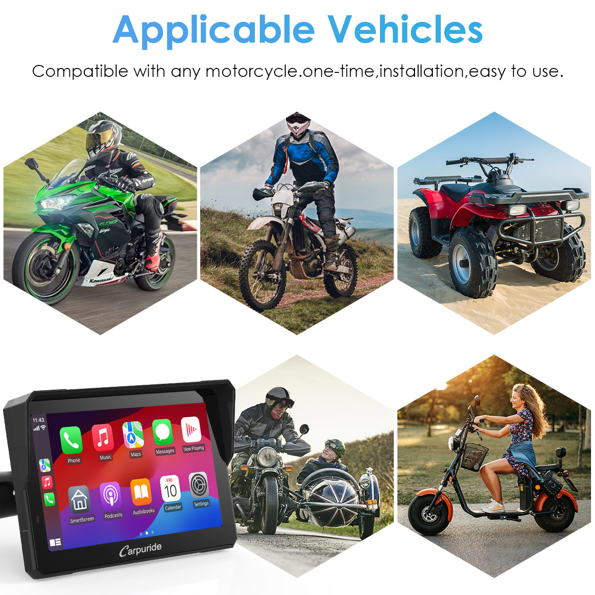 Motorcycle Audio System Bluetooth | Wireless CarPlay Compass for Motorcycle