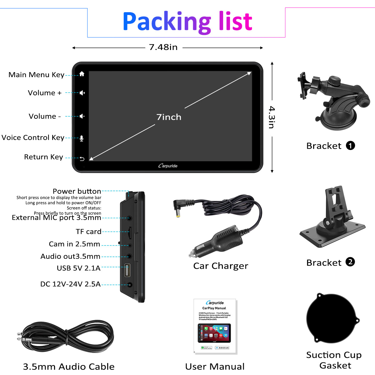 CARPURIDE W707 Wireless Portable Car Stereo