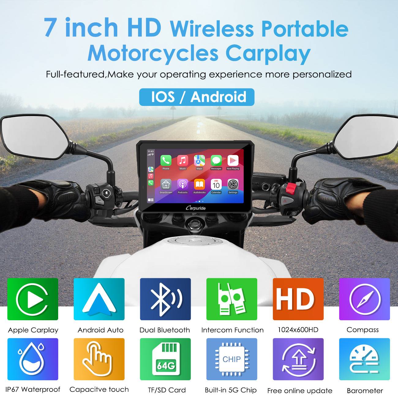 waterproof motorcycle speakers | wireless CarPlay | Carpuride W702 Pro