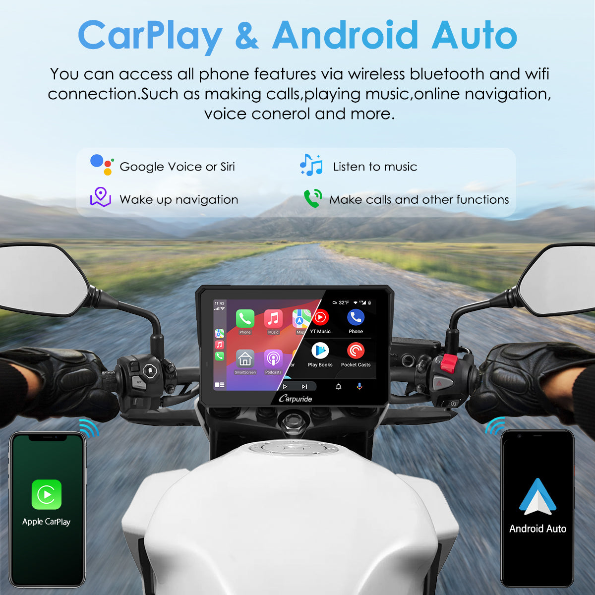 waterproof motorcycle speakers | wireless CarPlay | Carpuride W702 Pro