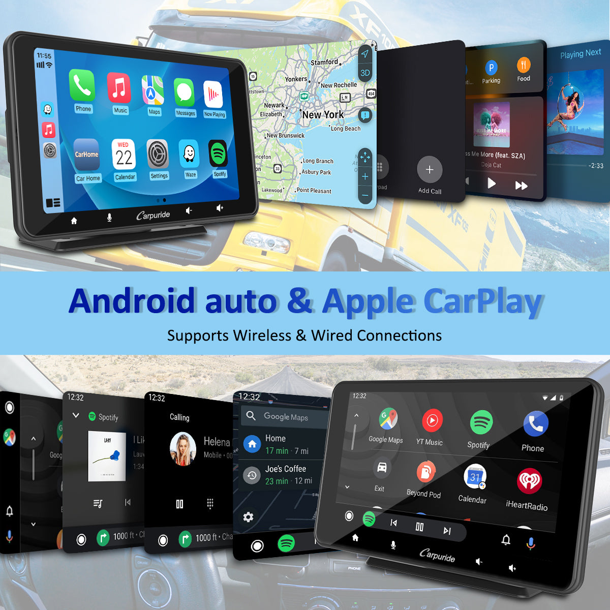 CARPURIDE W708 Pro Portable Smart Multimedia Dual Bluetooth Dashboard