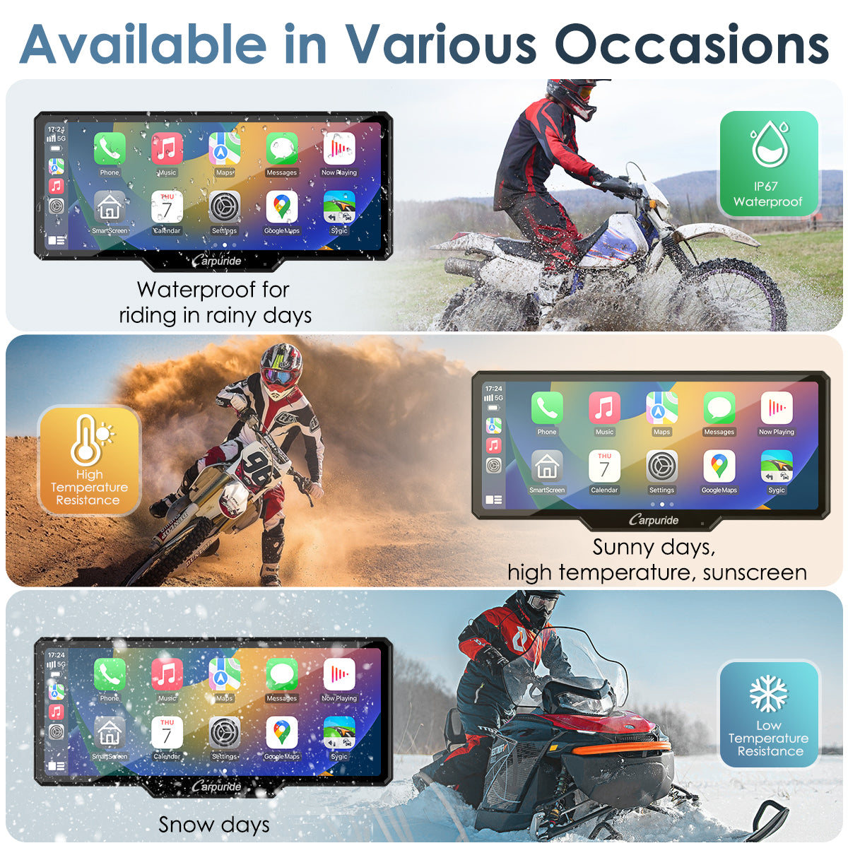 Portable CarPlay Dual Bluetooth Motorcycle | Motorcycle Stereo Systems | W619
